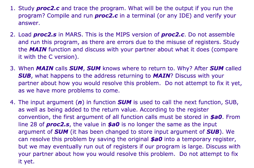 Heres proc2.c #include int sub(int a){ int b | Chegg.com