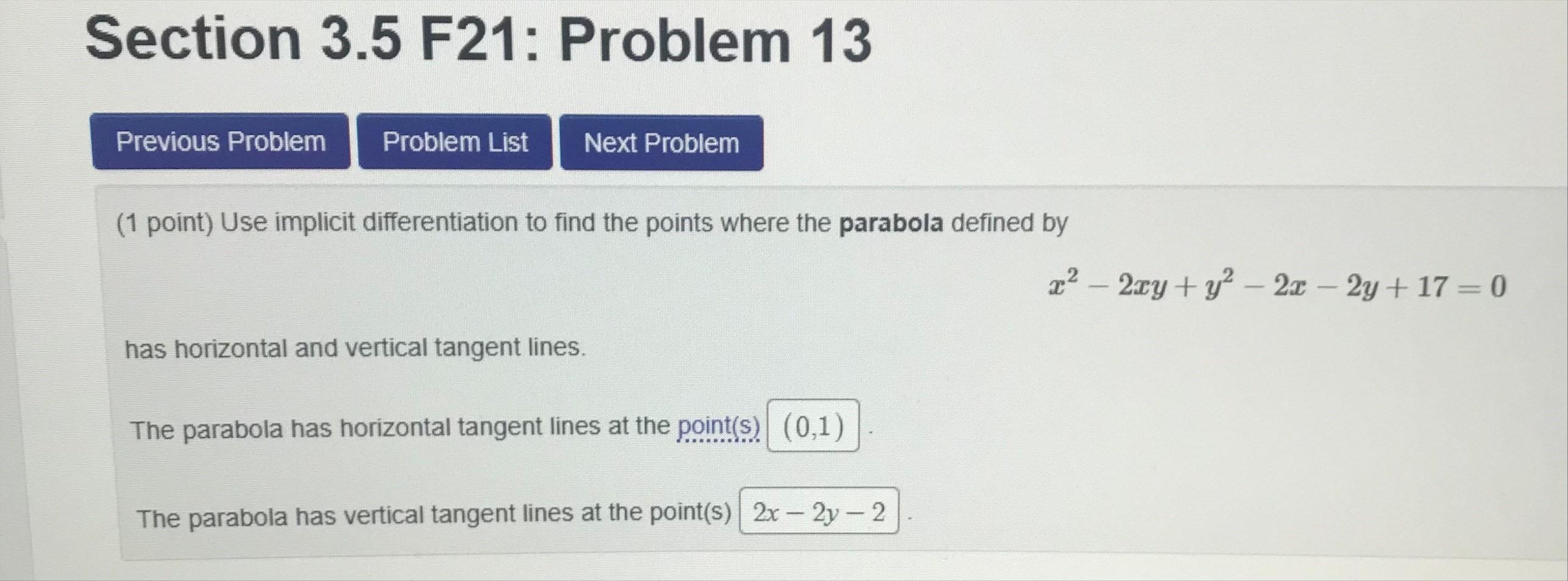 Solved Section 35 F21 Problem 13 Previous Problem Problem 5577