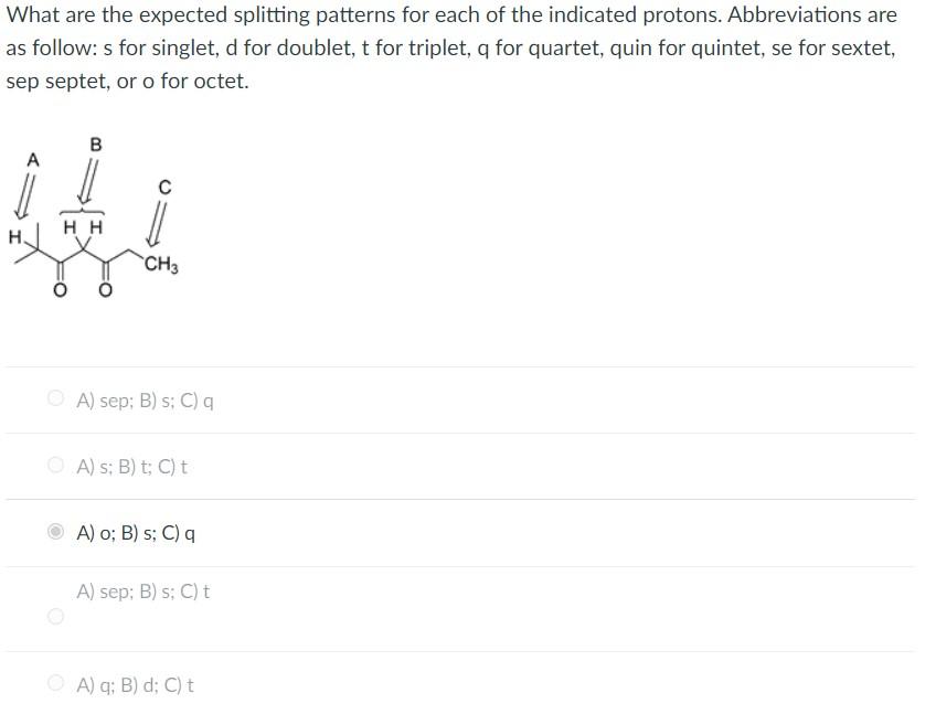 Solved What are the expected splitting patterns for each of | Chegg.com