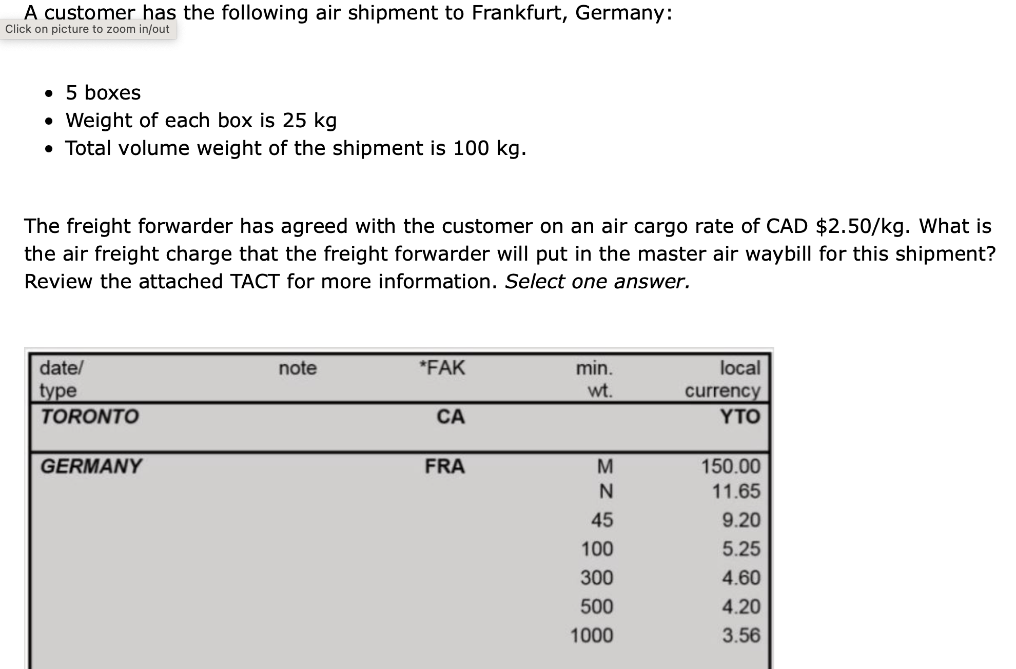 Solved A customer has the following air shipment to | Chegg.com