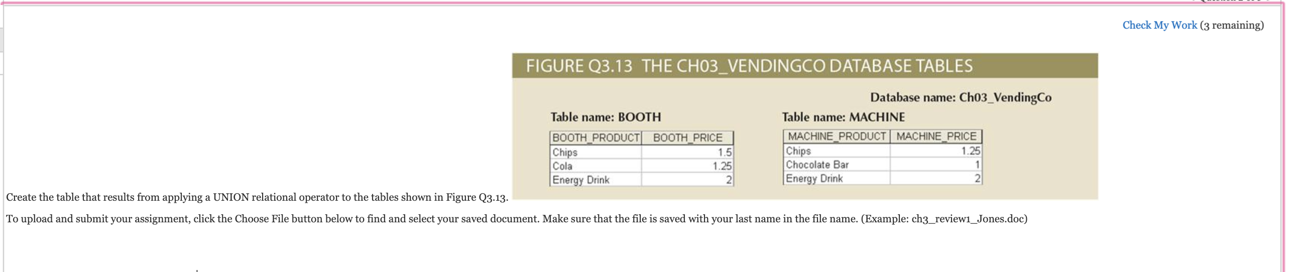 Solved Check My Work (3 remaining) FIGURE Q3.13 THE CHO3 | Chegg.com