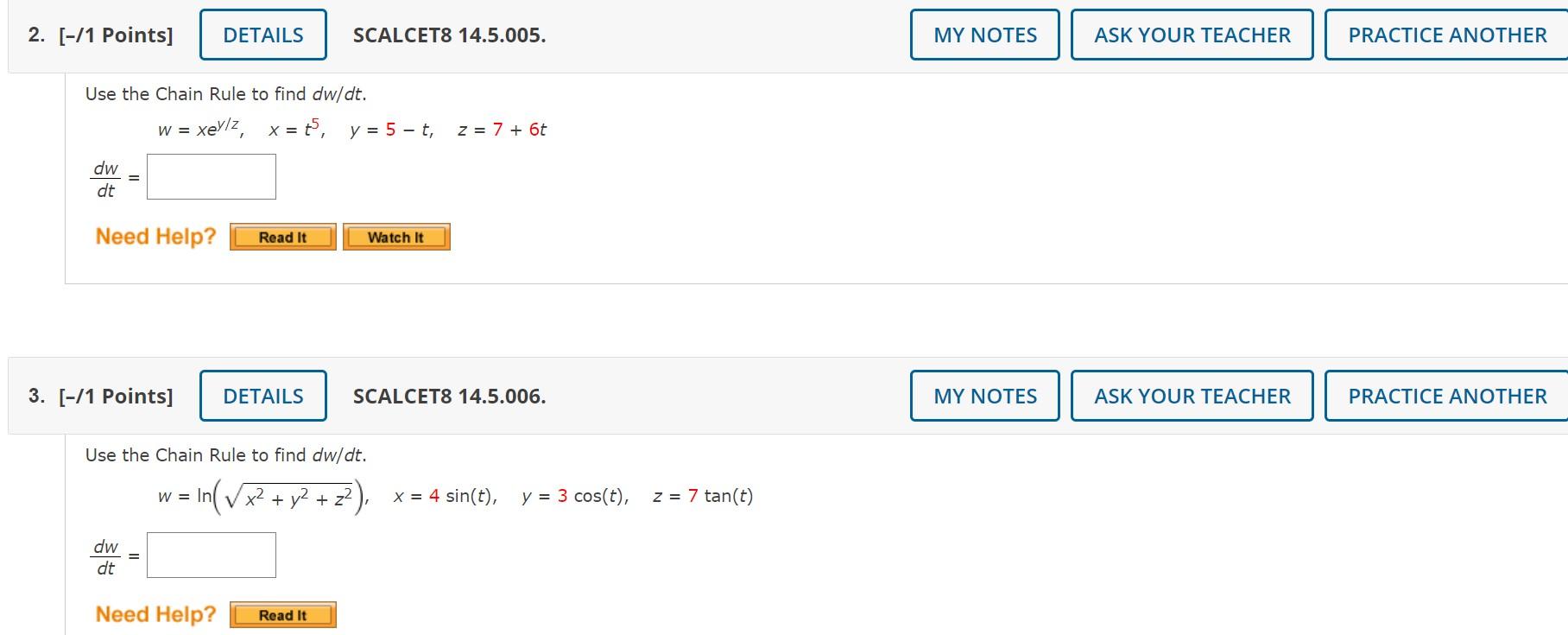 Solved 11 Points] SCALCET8 14.5.005. Use the Chain Rule to | Chegg.com