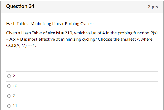 Solved Question 34 2 pts Hash Tables: Minimizing Linear | Chegg.com