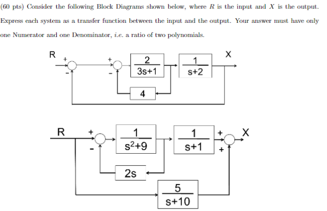Solved (60 pts) Consider the following Block Diagrams shown | Chegg.com