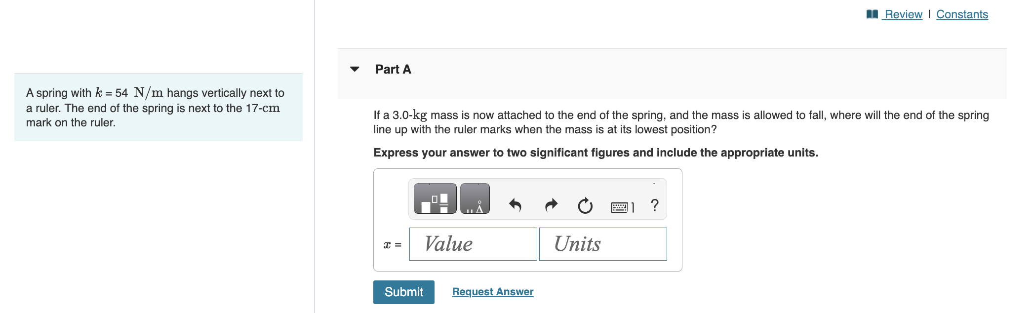 Solved A spring with k=54 N/m hangs vertically next to a | Chegg.com