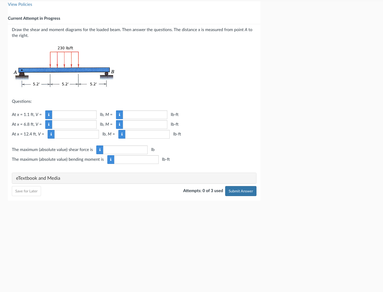 Solved Current Attempt in ProgressDraw the shear and moment | Chegg.com