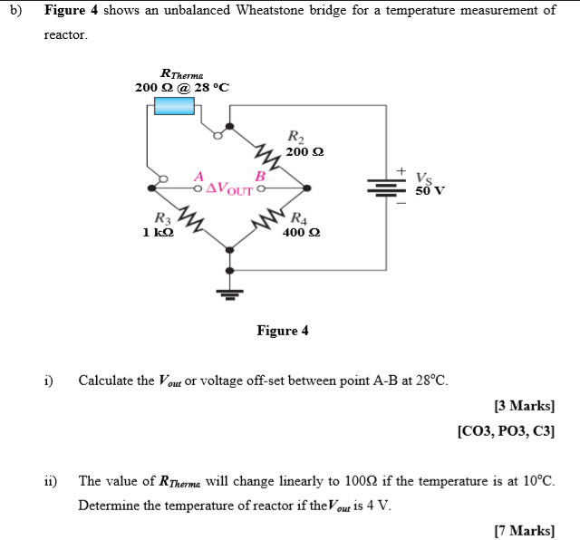 Solved b) Figure 4 shows an unbalanced Wheatstone bridge for | Chegg.com