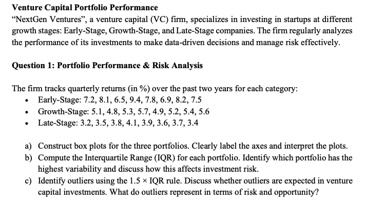 Venture Capital Portfolio Performance "NextGen | Chegg.com
