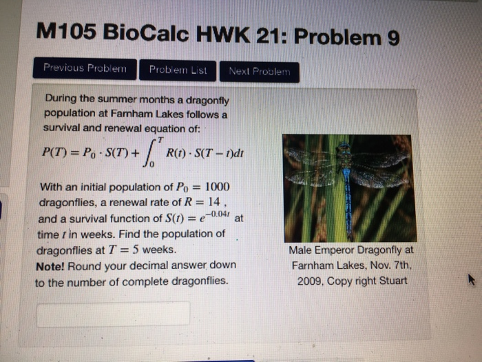 Solved M105 BioCalc HWK 21: Problem 9 Previous Problem | Chegg.com