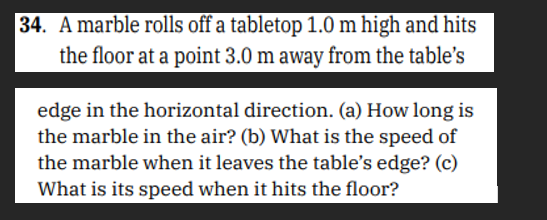 Solved A marble rolls off a tabletop 1.0 ﻿m high and hitsthe | Chegg.com