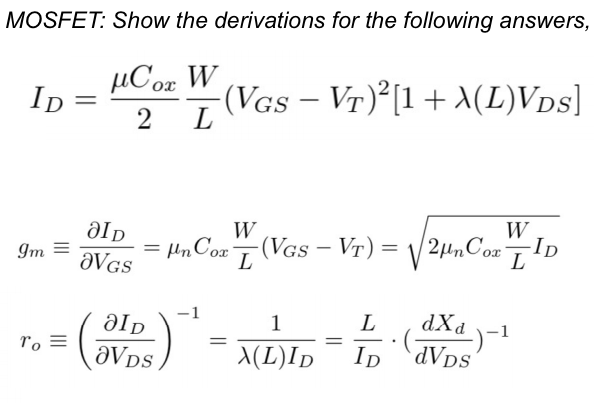 Solved Derive the low frequency small signal parameters for | Chegg.com