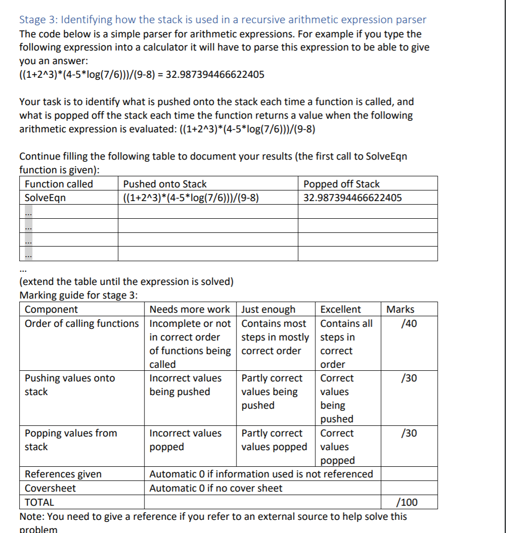 Solved Stage 3: Identifying how the stack is used in a | Chegg.com