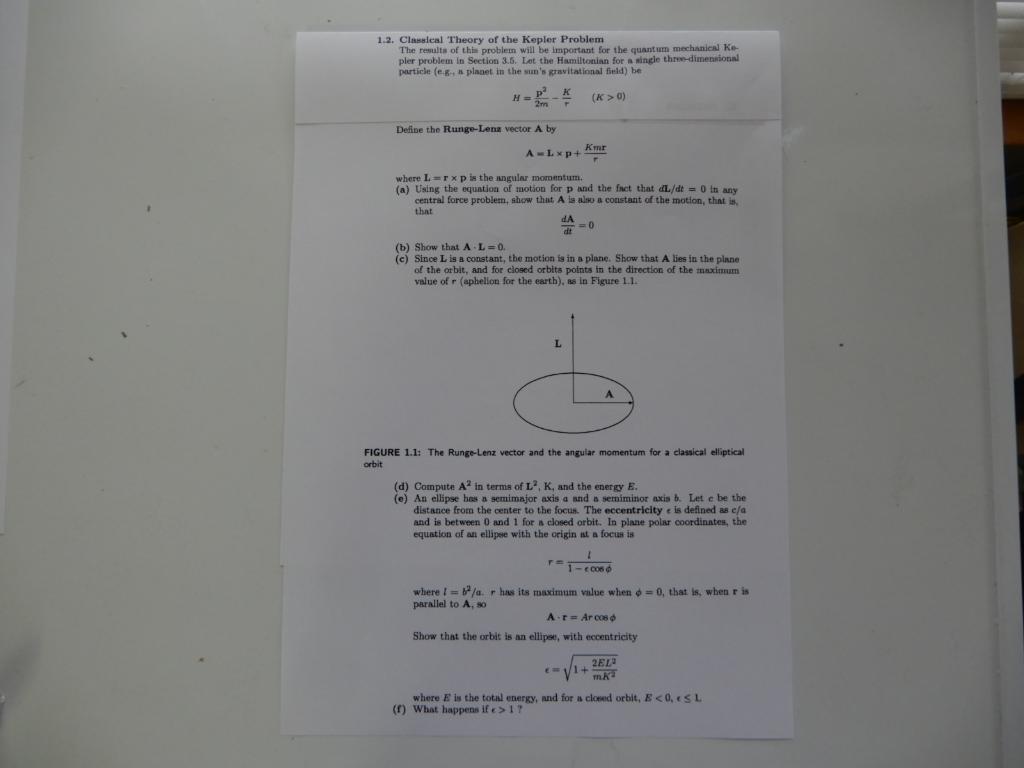 Solved 1.2. Classical Theory of the Kepler Problem The | Chegg.com
