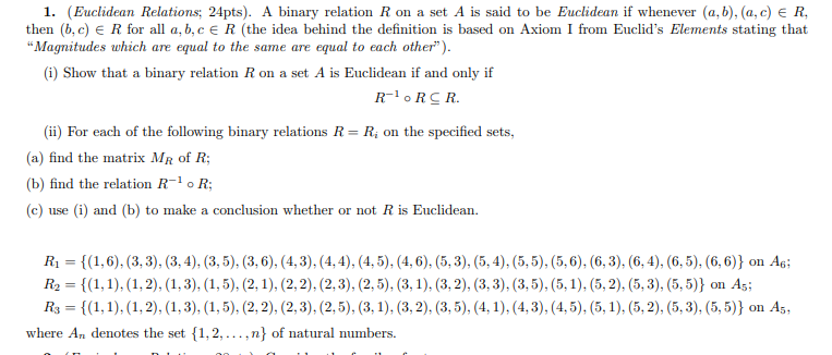Solved 1 Euclidean Relations 24pts A Binary Relation R 