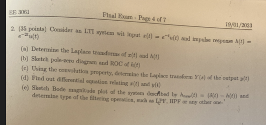 Solved 2. (35 points) Consider an LTI system wit input | Chegg.com