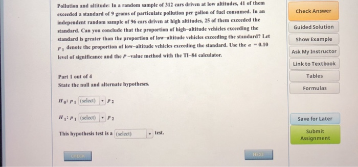 Solved Pollution and altitude: In a random sample of 312 | Chegg.com