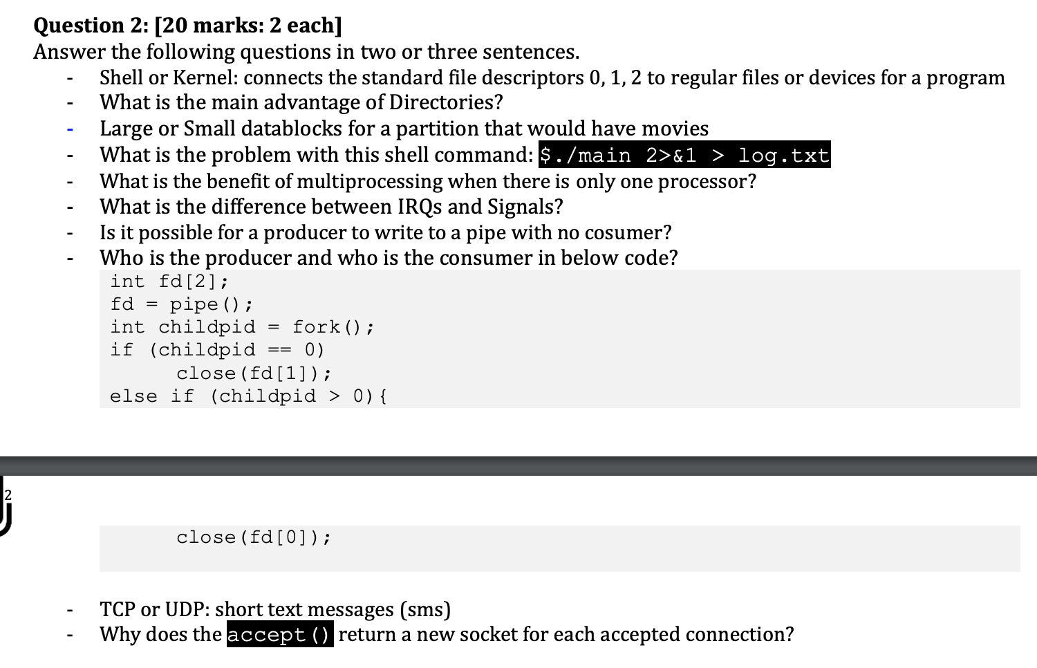 Solved Question 2: (20 marks: 2 each] Answer the following | Chegg.com