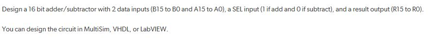 Solved Design a 16 bit adder/subtractor with 2 data inputs | Chegg.com