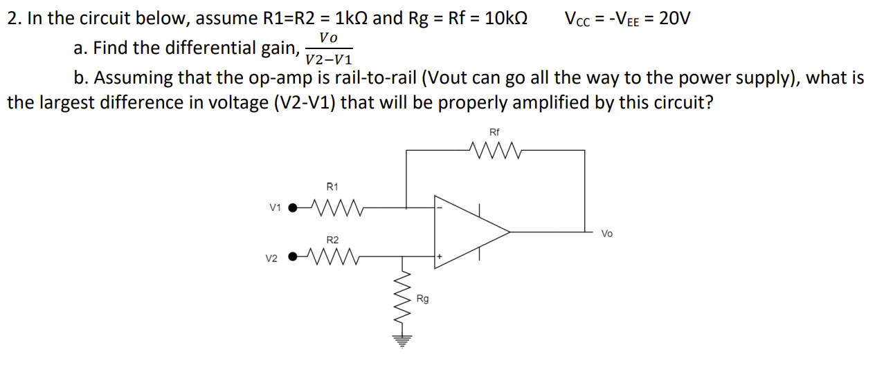 Solved 2. In the circuit below, assume R1=R2=1kΩ and | Chegg.com