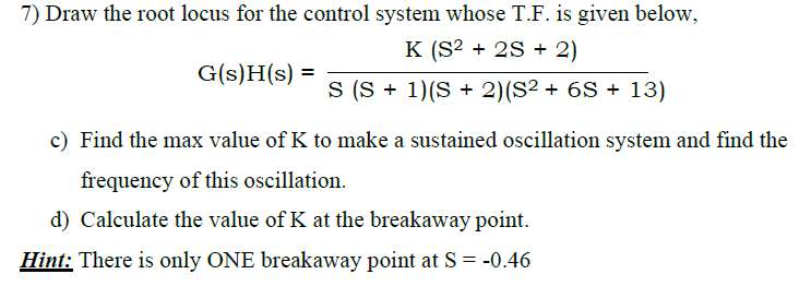 7) Draw the root locus for the control system whose | Chegg.com