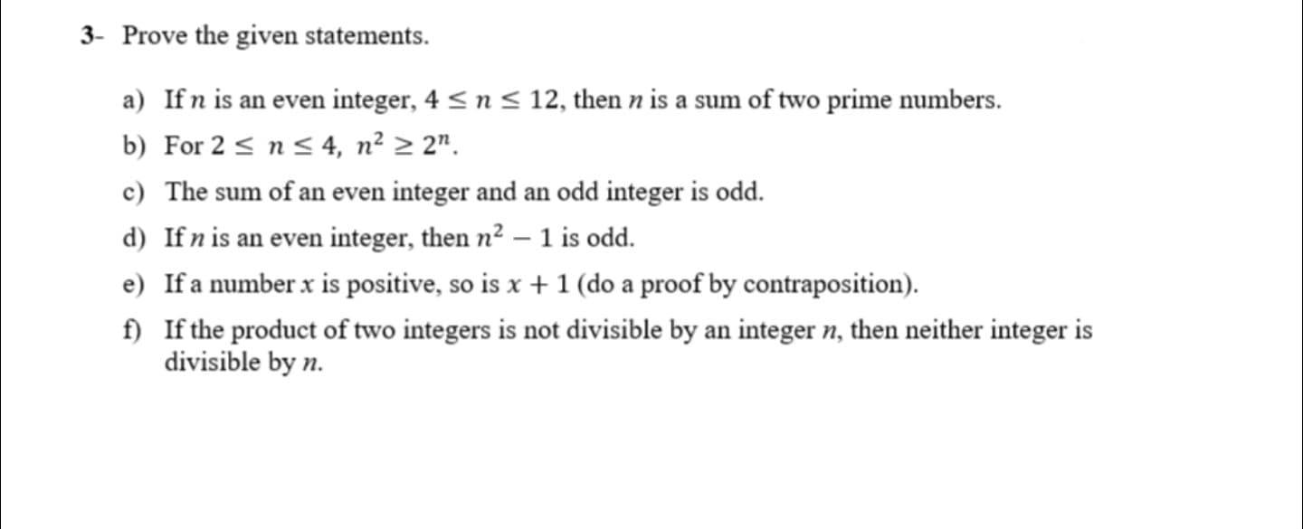Solved 3- Prove the given statements. a) If n is an even | Chegg.com