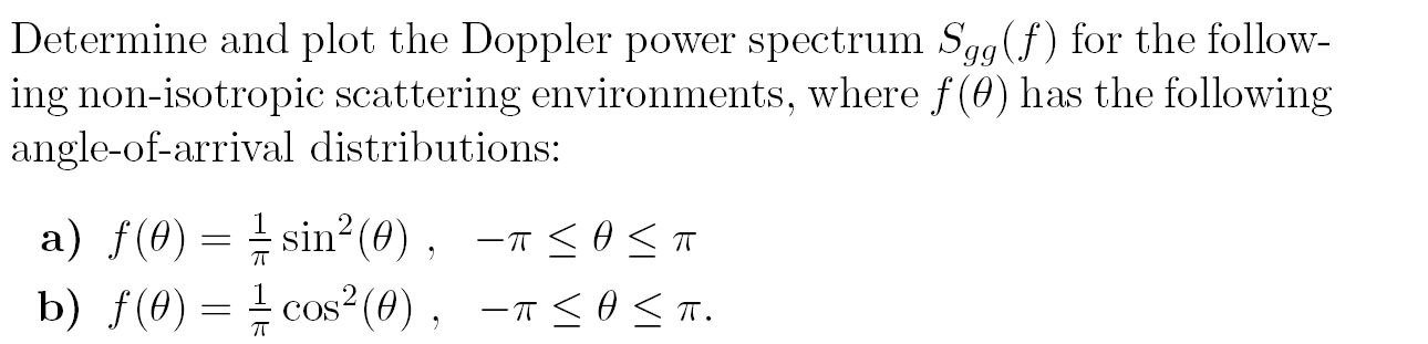 Solved Determine and plot the Doppler power spectrum Sgg (f) | Chegg.com