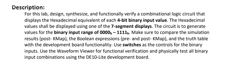 Solved Description: For this lab, design, synthesize, and | Chegg.com