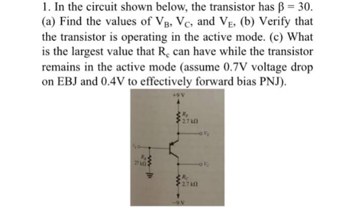 Solved In the circuit shown below, the transistor has beta = | Chegg.com