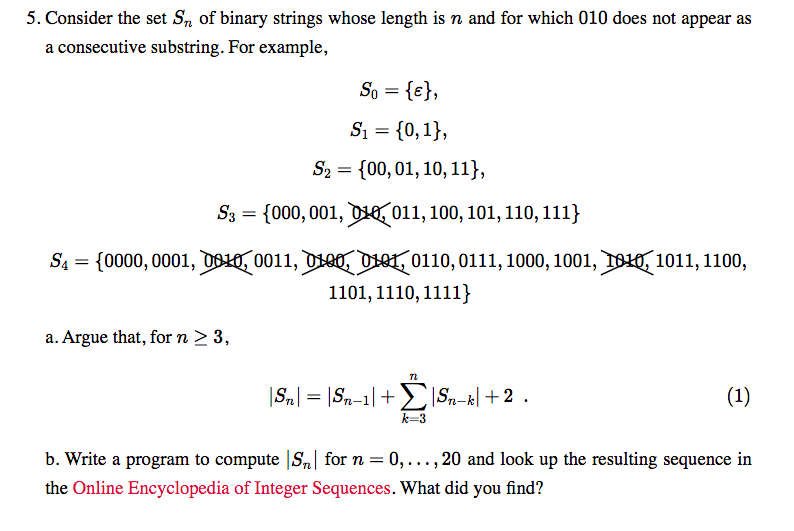 5. Consider the set Sn of binary strings whose length | Chegg.com