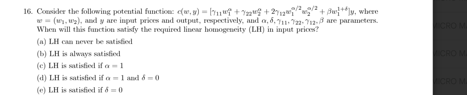 Solved 16. Consider the following potential function: | Chegg.com