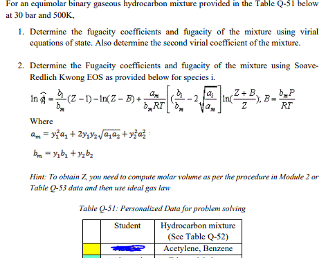 For an equimolar binary gaseous hydrocarbon mixture | Chegg.com