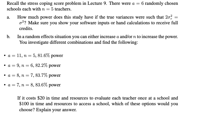 Solved Recall the stress coping score problem in Lecture 9. | Chegg.com