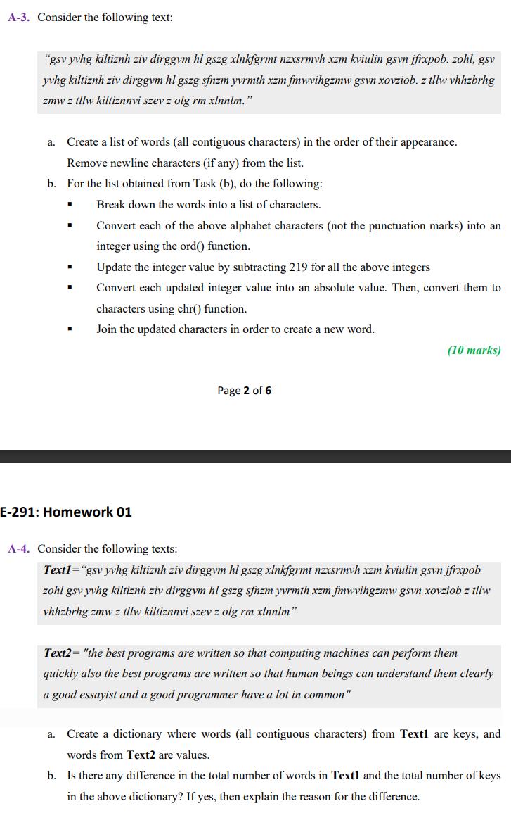 Solved 3. Consider the following text: "gsv yvhg kiltiznh | Chegg.com