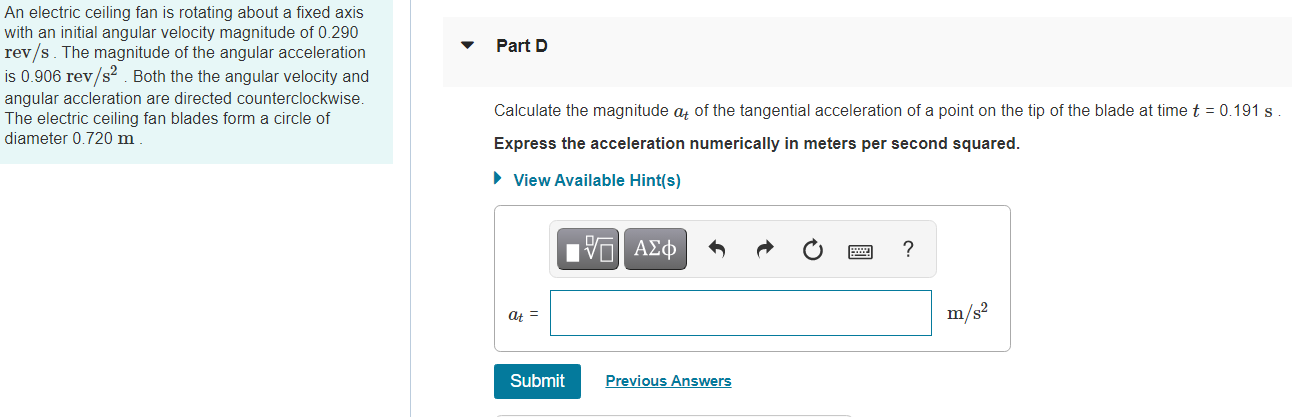 Solved An electric ceiling fan is rotating about a fixed | Chegg.com