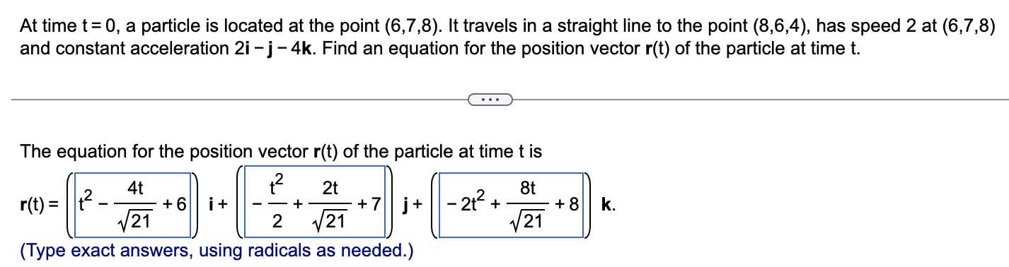 Solved At time t=0, a particle is located at the point | Chegg.com