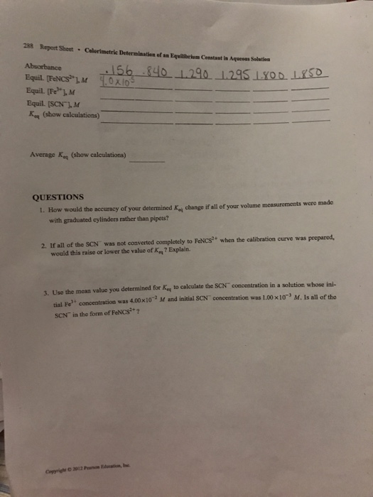 REPORT SHEET EXPERIMENT Colorimetric 22 Determination | Chegg.com