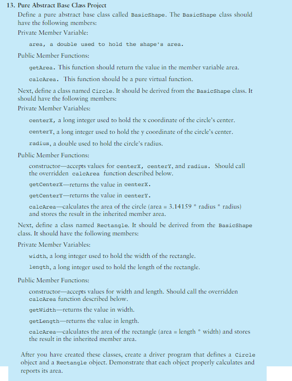 Solved 13. Pure Abstract Base Class Project Define a pure | Chegg.com