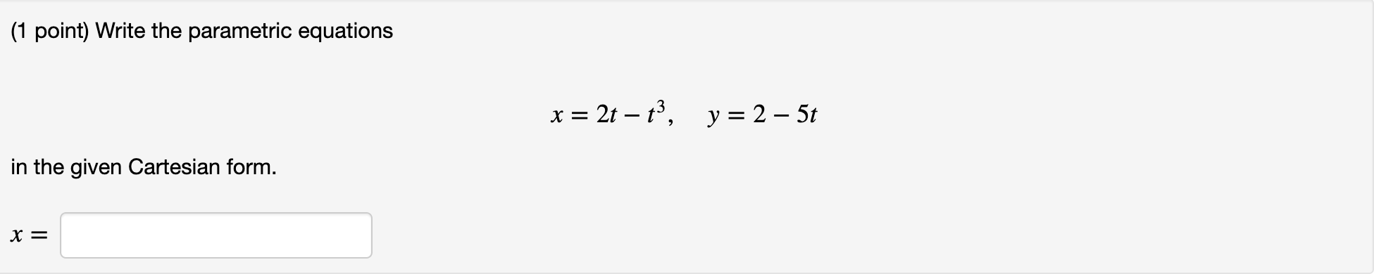 Solved (1 point) Write the parametric equations x = 2t - 13, | Chegg.com