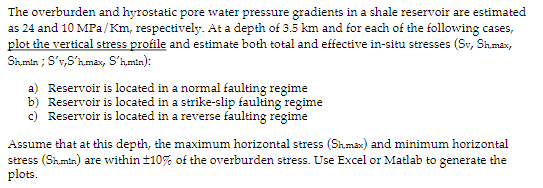 The overburden and hyrostatic pore water pressure | Chegg.com