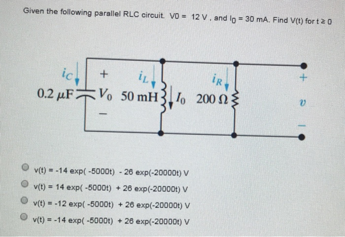 Solved Given the following parallel RLC circuit. VO 12 V , | Chegg.com