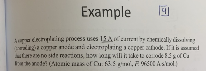 Solved Example A copper electroplating process uses 15 A of | Chegg.com