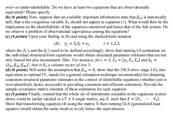 Solved Consider the following simultaneous equations model | Chegg.com