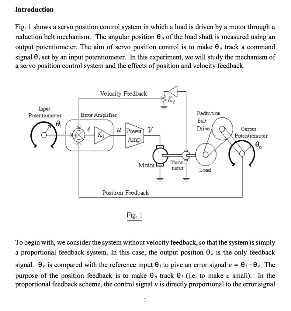 Solved Introduction Fig. 1 shows a servo position control | Chegg.com
