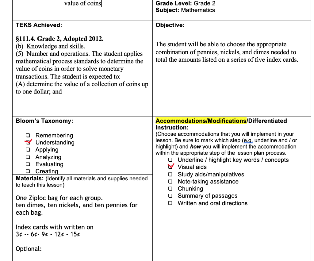Lesson Plan Process: (Plan how you will teach the | Chegg.com