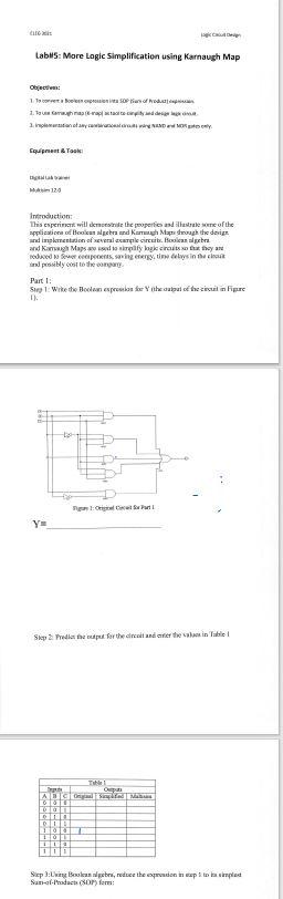 Solved canci Lab#5: More Logic Simplification using Karnaugh | Chegg.com