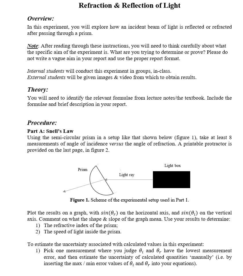 Solved Refraction & Reflection of Light Overview: In this | Chegg.com