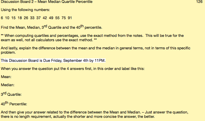 Solved Discussion Board 2 - Mean Median Quartile Percentile | Chegg.com