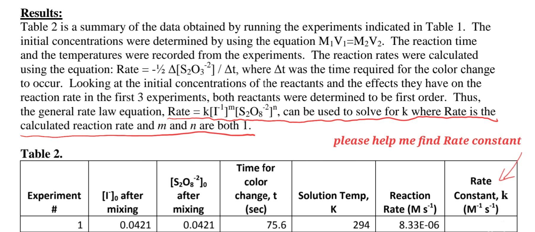 Solved Results: Table 2 is a summary of the data obtained by | Chegg.com