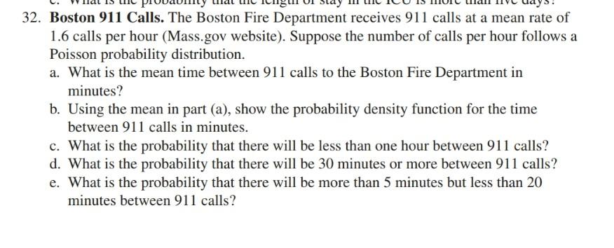 Solved 32. Boston 911 Calls. The Boston Fire Department | Chegg.com