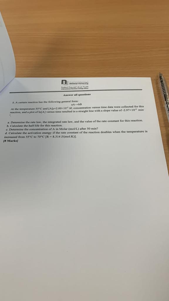 Solved 1. A certain reaction has the following general form: | Chegg.com
